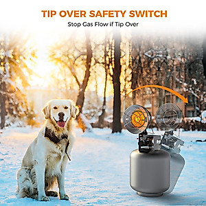 Propane Tank Top Heater, CAMPLUX Outdoor Tanktop Heater with Tip-Over Switch for Garage, Camping, Hunting, Single Burner Heavy Duty Steel 15,000 BTU