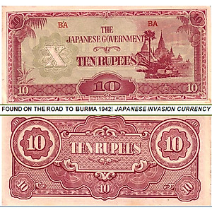1942 JP RARE ORIGINAL WW2 JAPANESE INVASION CURRENCY (10 RUPEES) OCCUPATION OF BURMA! 10 Rupees Very Fine