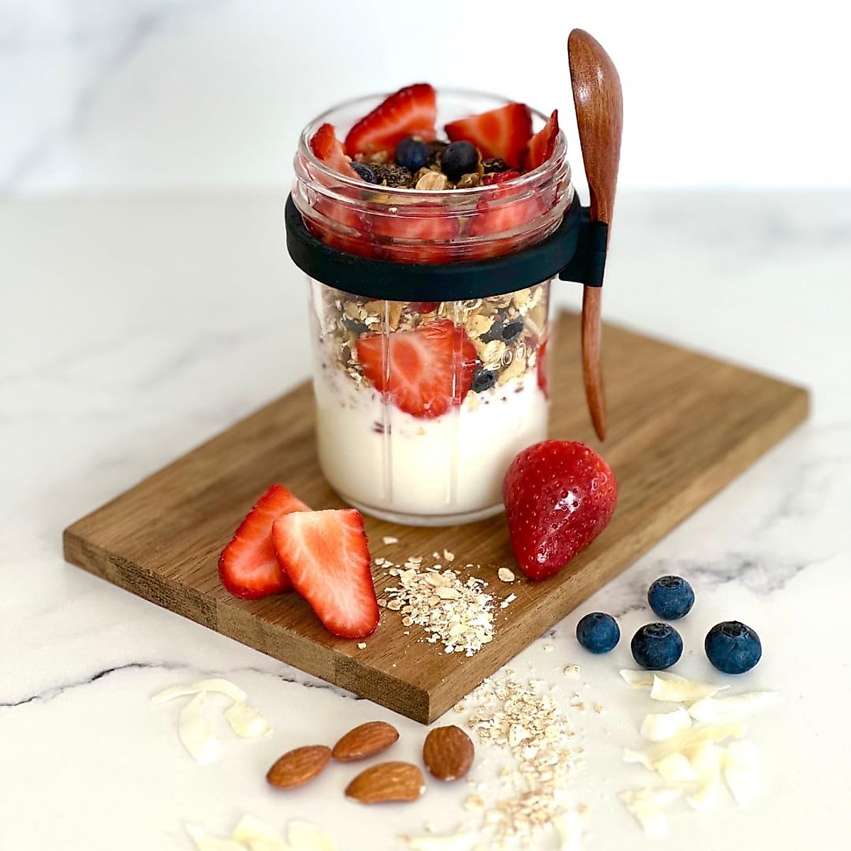 arexo Overnight Oats Containers with Lids – Practical Oatmeal Oat Jars – 3pcs Overnight Oatmeal Jars with Regular Lid and Blender-Style Lid – Thick Glass Overnight Oat Container – Lightweight and Comp
