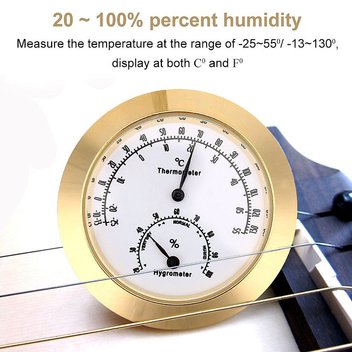 Thermometer Hygrometer, Temperature Humidity Monitor for Indoor Outdoor Instruments (Gold) Hygrometer For Cigar Humidor Humidor Hygrometer Humidor Cigar Box Acoustic Guitar Hygrometer