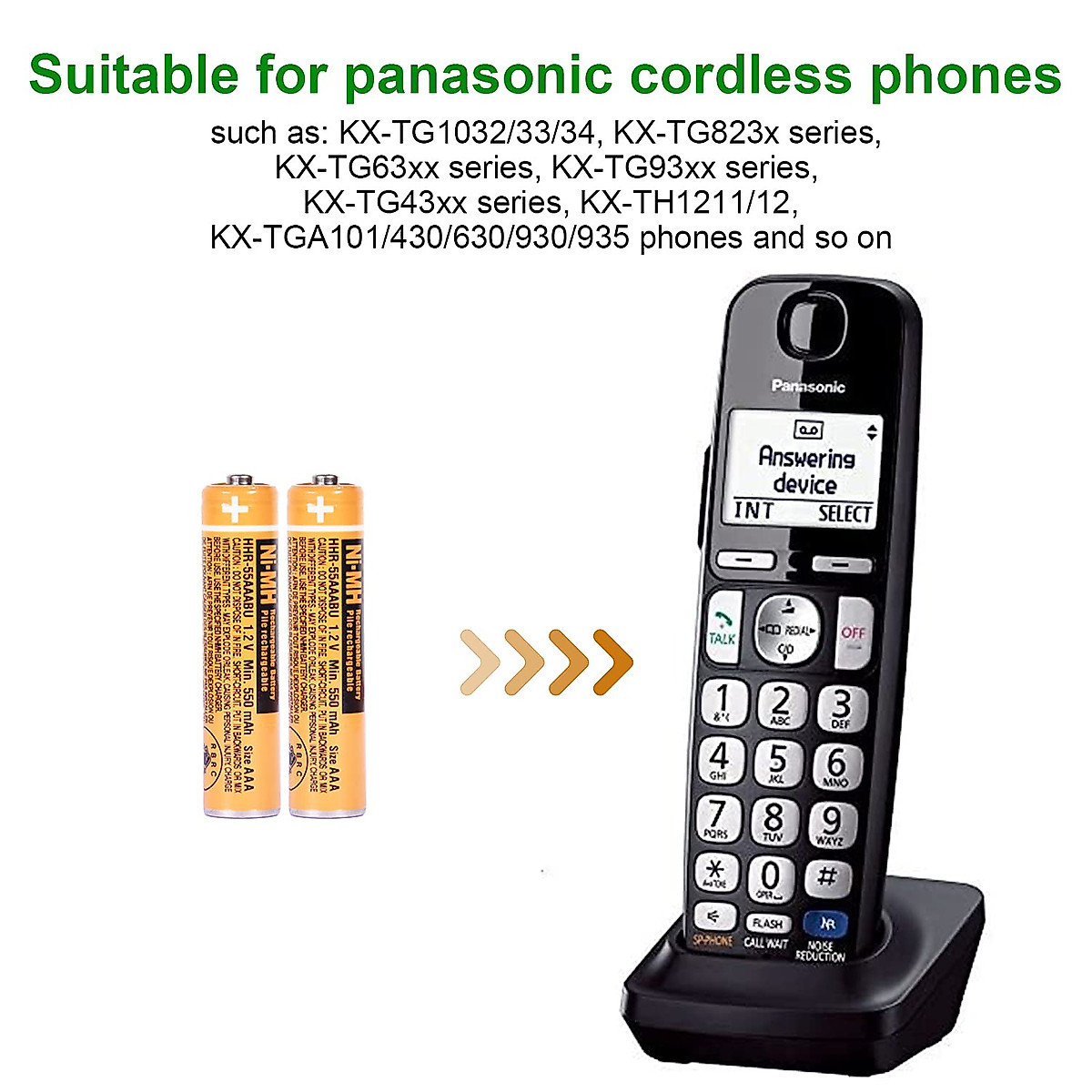 6 Pack 550mAh 1.2V AAA Rechargeble Battery,HHR-55AAABU NI-MH Replacement Battery for Pasonic Cordless Phones