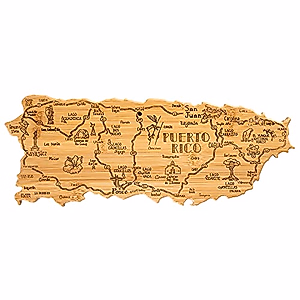 Totally Bamboo Destination Puerto Rico Shaped Serving and Cutting Board, Includes Hang Tie for Wall Display