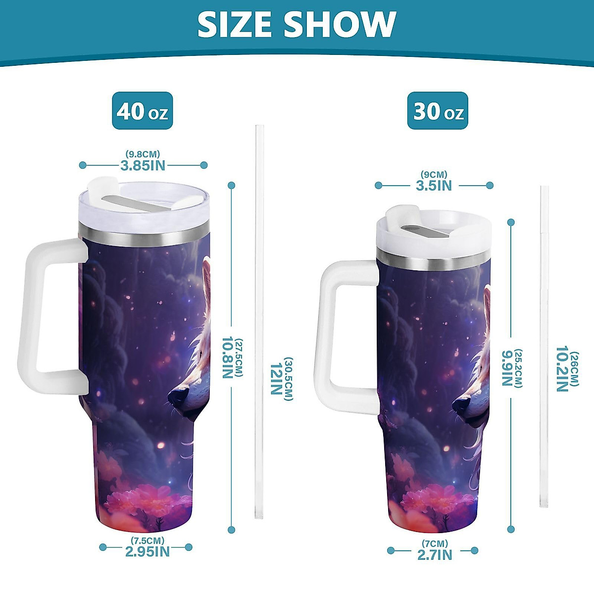 ARGTILDN 40 oz Tumbler Wolf Cloud Galaxy Insulated Travel Mug with Handle and Straw Lid Stainless Steel Vacuum Coffee Cup Tea Beverage Container Water Bottles for Car Sports office