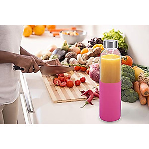 Sursip 20oz Borosilicate Glass Water Bottle, Reusable Drinking Bottles with Stainless Steel Lid and Silicone Sleeves - BPA Free，Set of 2 (Small Summer 2 Pack)