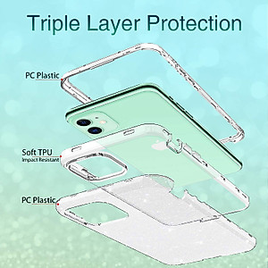 Coolwee Crystal Glitter Full Protective Case for iPhone 11 Heavy Duty Hybrid 3 in 1 Rugged Shockproof Women Girls Transparent for Apple iPhone 11 6.1 inch Shiny Clear Bling Sparkle