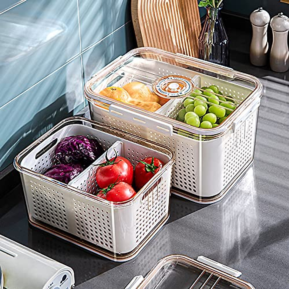 Vegetable Fruit Storage Containers for Fridge Organizer with Lid & Colander 3 Pack BPA-Free Produce Saver Containers for Lettuce Berry Stay Fresh,Lettuce Keeper for Fridge Organizers and Storage Clear