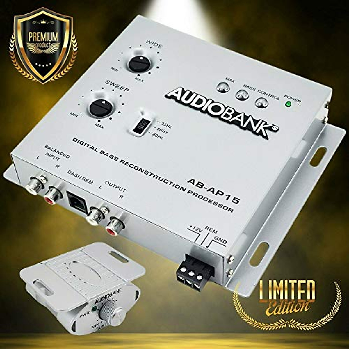 Audiobank AP15 -1/2 Din Car Audio Digital Bass Processor, Sound Restoration & Crossover for Car Subwoofer with Bass Knob/Input Level: 15V RMS & Output Level: 13.5V Peak -2nd Gen
