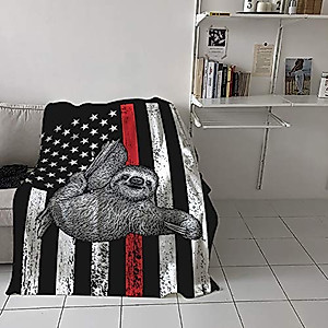 RainbowDay Cozy Flannel Blanket Lightweight Warm Throw Blanket Sloth American Flag Theme Respect Firefighters Bed Blanket Fit Sofa,Bed and Couch,50x60 Inch Plush Microfiber Throws for Camping