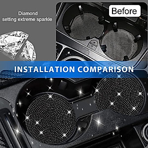 UGSHY 2 PCS Car Cup Holder Coasters, 2.7In Bling Crystal Rhinestone Rubber Vehicle Cup Mats, Universal Anti-Slip Durable Automotive Interior Decoration Accessories for Cars Trucks SUVs (Black)
