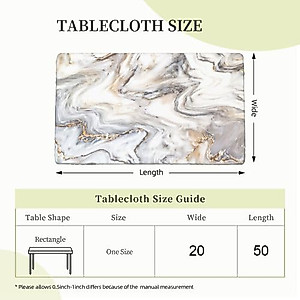Marble Grey Tablecloth Elastic Fitted Edge Table Cloth Rectangle Table Cover Washable Reusable for Kitchen Dining Picnic Party 50 X 20