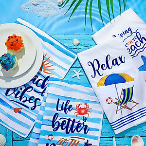 4 Pieces Beach Kitchen Towels Beach Holiday Dishcloths Fast Drying Absorbent Baking Dish Towels Blue Coastal Kitchen Towels for Daily Kitchen Home Cleaning Housewarming Gifts, 16 x 24 Inches