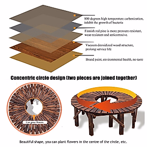 Outdoor Tree Bench,Wooden Semicircular Garden Bench Weatherproof Wrap Around Park Bench Semi Circle Garden Benches for Yard/Porch/Lawn/Patio (1pcs)