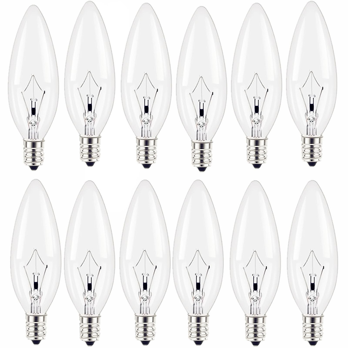 12-Pack E12 Candle Light Bulbs,40 Watt Clear Candelabra Base (E12) 110V_120V,Flame Shaped Incandescent Chandelier Light Bulbs,Dimmable, Warm White