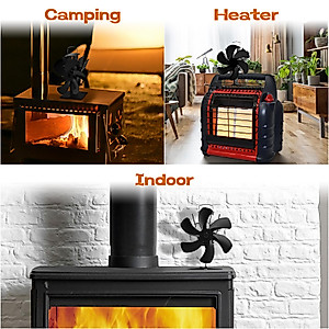 TCFUNDY Wood Stove Fan Heat Powered, 6 Blade Fireplace Fan with Magnetic Thermometer for Wood Burning Stove, Eco Stove Fans Air Circulation Heating for Gas/Pellet/Wood/Log Burner Stove, Non Electric