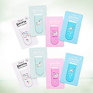 NUOBESTY 8Pcs Magnetic Bookmarks Unicorn Magnet Page Markers Page Clips School Office Supply(White, Green, Pink and Blue)
