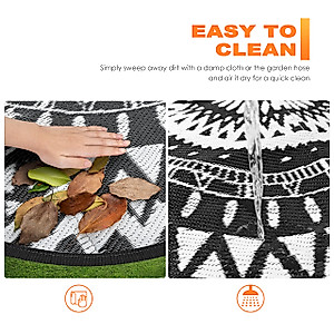 NUU GARDEN Round Outdoor Rug for Patios Plaid Reversible Patio Rug, Plastic Straw Indoor and Outdoor Round Rug for Outdoors, RV, Backyard, Deck, Picnic, Beach, Trailer, Camping, 5 * 5 ft