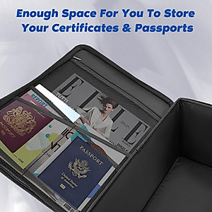 Fireproof Document Box with Lock, Waterproof File Safe Box Anti-Static Collapsible Portable Office Home File Cabinet with Reflective Strip for important Hanging Letter & Legal Folder Certificate