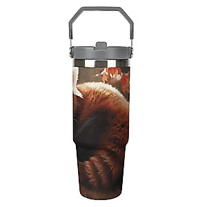 WITHSBKK 30oz Car Cup Red Panda Printed with Portable, Stainless Steel Travel Mug, Vacuum Insulated Tumbler And Straw, Leakproof for Car & Outdoor, UV Printed Design