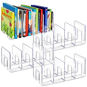 Lawei 4 Pack Acrylic File Sorter, 4-Section Clear Desktop File Folder Holder Organizer, Thick Office Storage Stand Rack for Book, Envelopes, Mail, Document, Notebook, Binder, Purse, Clutch Divider