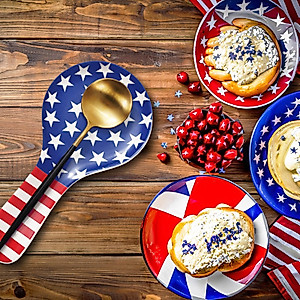 Whaline Patriotic Spoon Rest American Flag Ceramic Spoon Holder 4th of July Star Stripe Sauce Dishes Ring Dish for Independence Day Kitchen Office Party Decor