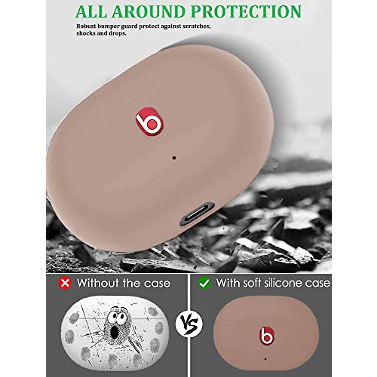 Olytop for Beats Studio Buds/Buds + Case with Cleaner kit 2021/2023, Soft Silicone Case New Beat Studio Buds Plus Cover Protective Skin with Keychain, Cleaning Pen for Beat Studio Earbuds, Milk Tea