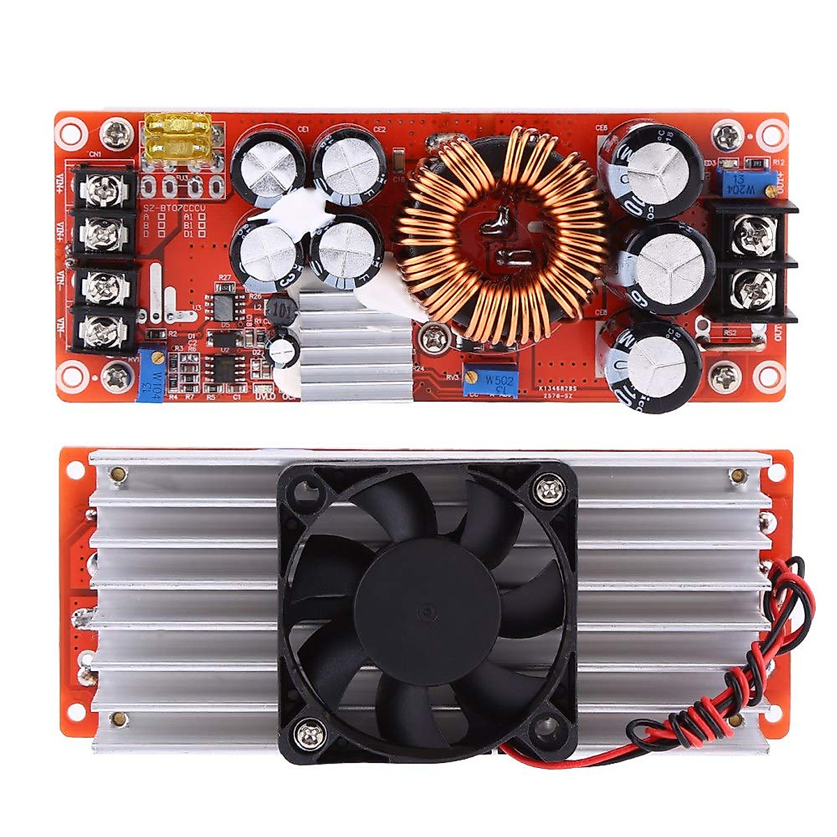 Oumefar 10-60V to 12-90V DC-DC Boost Converter with Fan 1500W 30A Step Up Power Supply Module with Fan for High Power LED Motors