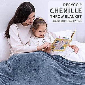 RECYCO Throw Blanket Soft Cozy Chenille Throw Blanket with Fringe Tassel for Couch Sofa Chair Bed Living Room Gift (Dusty Blue, 50'' x 60'')