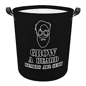 Grow A Beard Laundry Hamper Round Canvas Fabric Baskets with Handles Waterproof Collapsible Washing Bin Clothes Bag