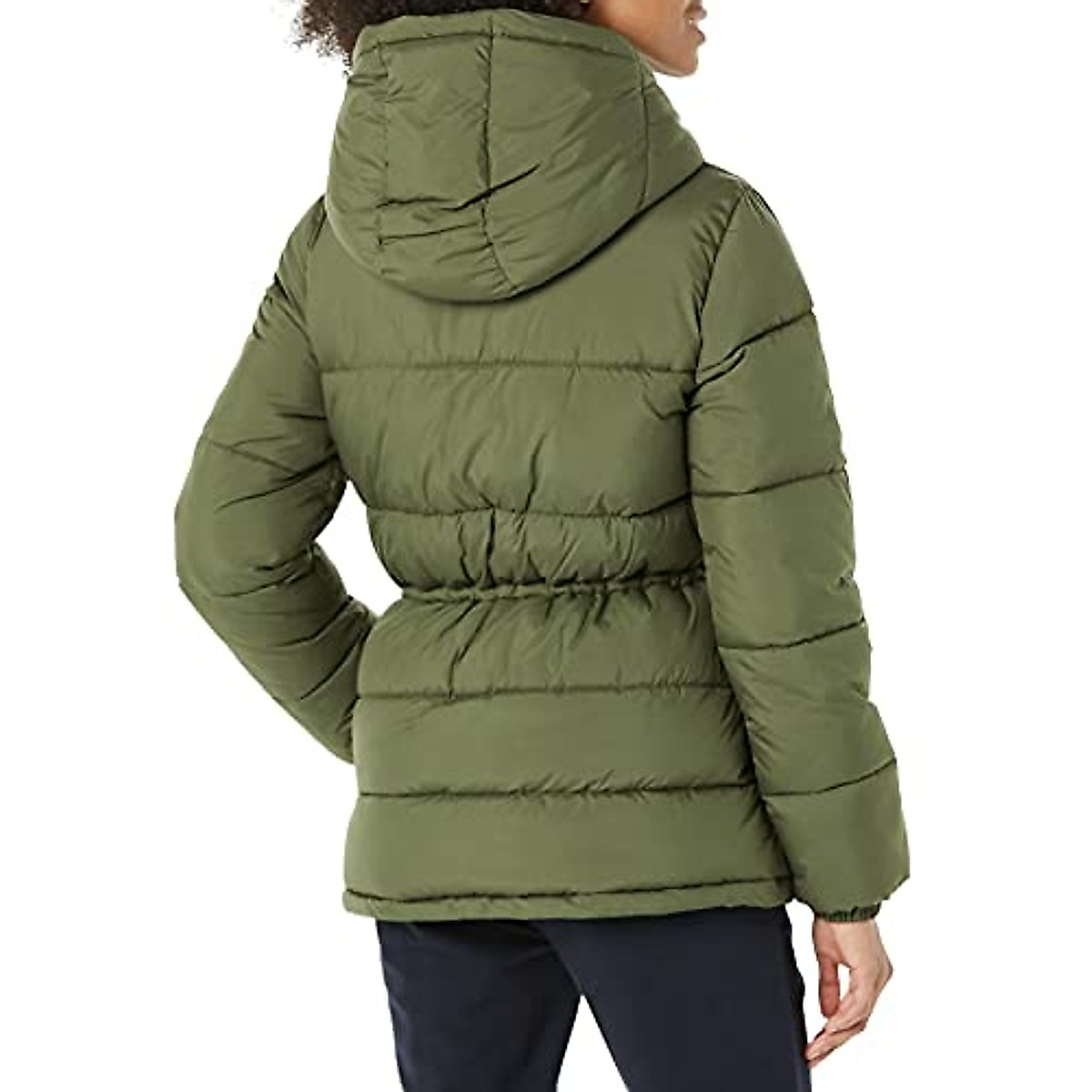 Amazon Essentials Women's Heavyweight Puffer Jacket with Drawstring Waist, Olive, Medium