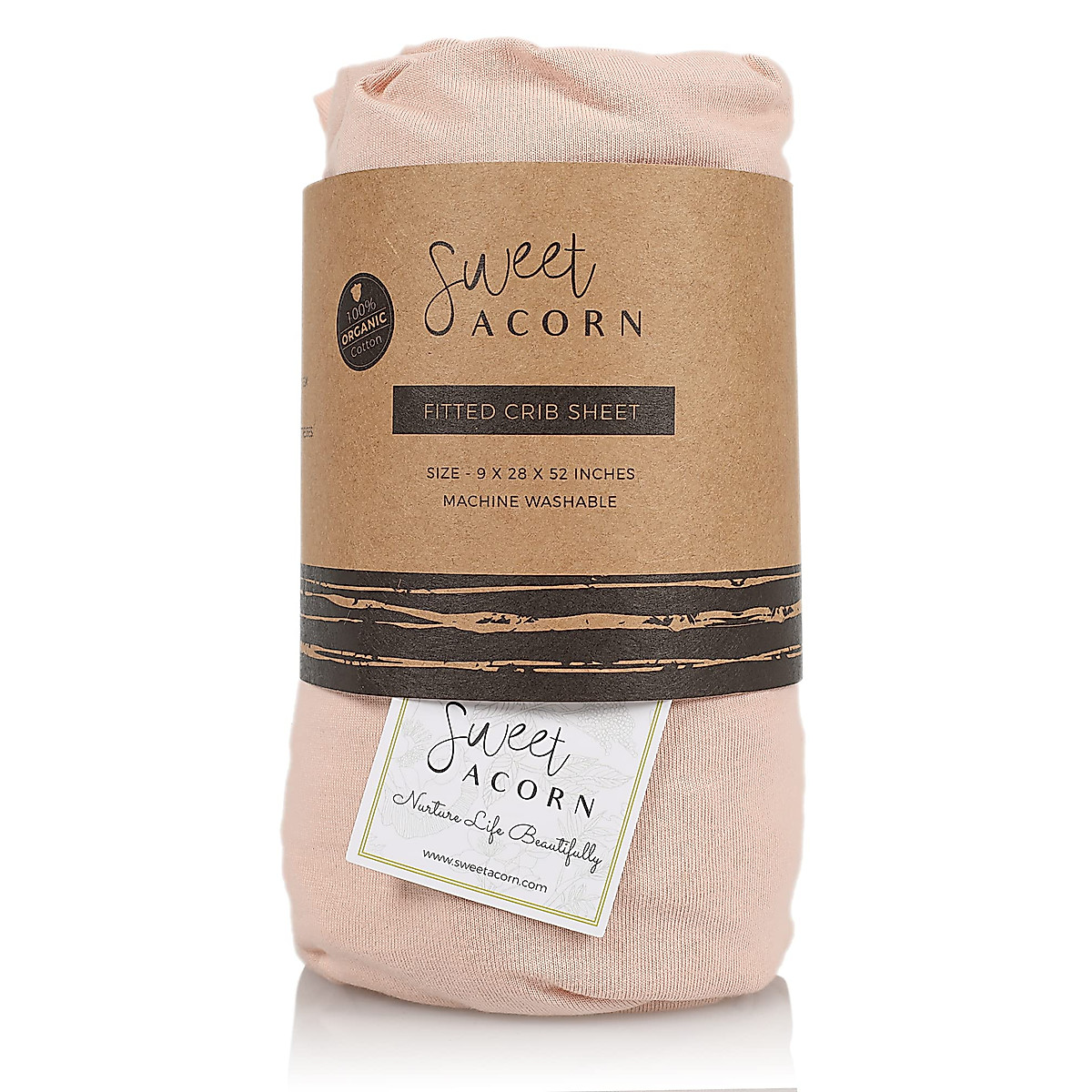 Sweet Acorn Fitted Crib Sheets - Organic Cotton Jersey Knit Crib Beddings - Fits Standard Baby Crib Mattress - 9" x 28" x 52" - Dahlia Pink