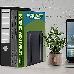 Acrimet Premium Metal Bookends (Heavy Duty) (Black Color) (1 Pair)