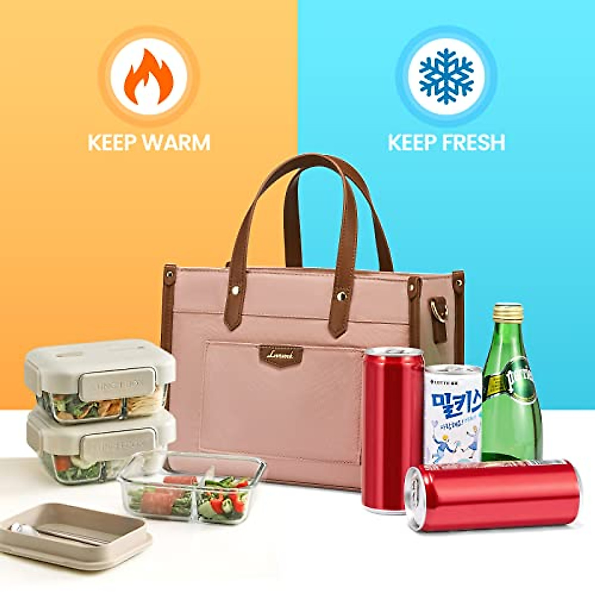 LOVEVOOK Lunch Bag Women,Lightweight Insulated Lunch Box for Picnic Beach,Pink,S