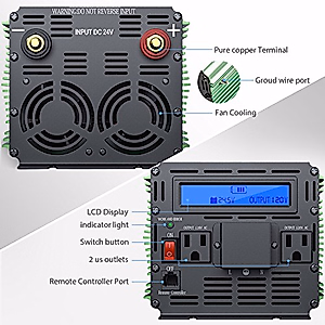 EDECOA 3000W 24V Power Inverter Modified Sine Wave DC 24V to 110V 120V AC Converter with Remote Controller and Hardwire Terminal LCD Display