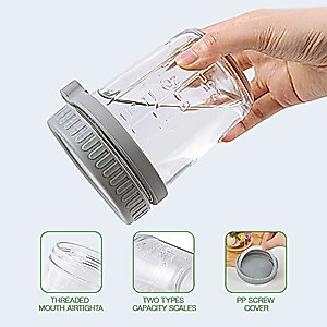 Hoa Kinh Overnight Oat Containers with Lids and Spoon 16oz 4Pack Glass Mason Jars for Overnight Oats, Cereal, Milk, Vegetable and Fruit Salad, Airtight Jars with Two Measurement Marks(4 Colors)