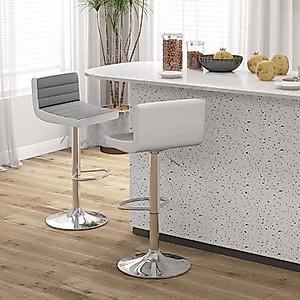COSTWAY Adjustable Bar Stools Set of 4, Modern Swivel PU Leather Bar Chairs with Back, Footrest, Counter Height Upholstered Barstools for Kitchen Island Dining Living Room Bistro Pub Cafe, Grey+White