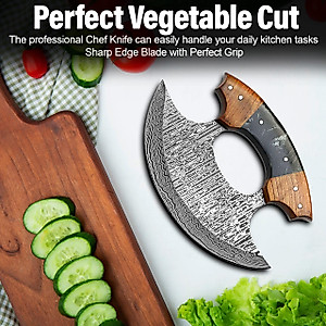 SHANZAY KNIVES SK Damascus ulu knife with leather sheath,6" pizza cutter with wooden handle for stable grip,Alaskan Ulu Knife Used For Multi-Purpose And gifting Its promise to make you happy!
