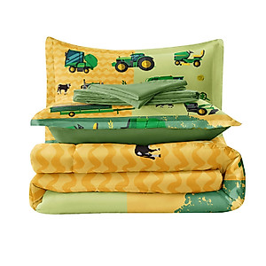 Leaflin Twin Construction Bedding Set for Boys Kids Farm Tractor Bedding 4 Pieces Cars Twin Comforter Set for Boys, Twin Truck Bed in a Bag Set Boys