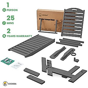 Chaise Lounge for Outdoor, Patio Lounge Chairs for Outside, Chaise Lounge Chair with 6 Positions, HDPE Lounge Chair with Cup Holder for Pool Poolside Deck Backyard Lawn, Grey