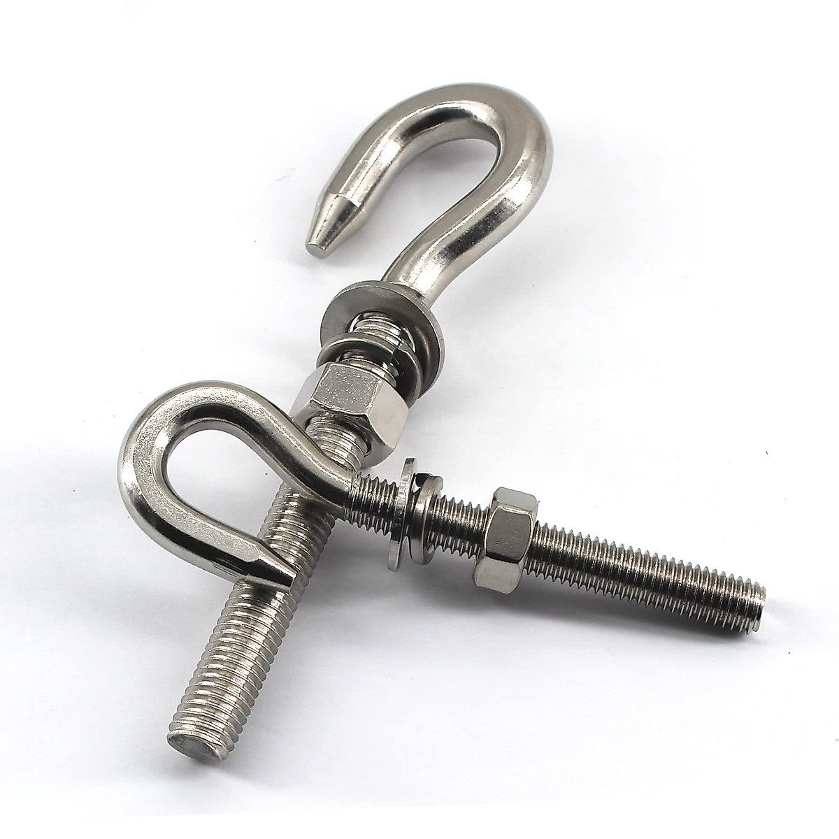 16Pcs M5 Stainless Steel Eye Bolt with Nut and Washers Long Shank Threaded Rod Round Hook Eyelet Bolt Screw