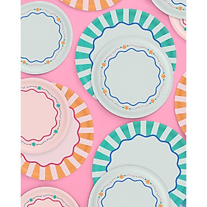 xo, Fetti Italian Summer Paper Plates - 32 pk, 16 9" plates + 16 7" plates | Bachelorette Party Decorations, Last Toast Coast, Birthday Party Supplies, Flower Baby Shower, Stripe Cake Plates