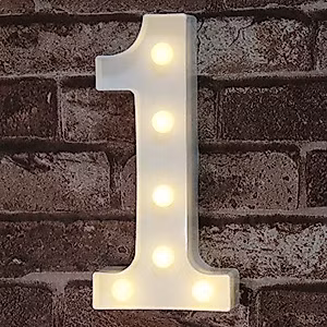 Pooqla Decorative Led Light Up Number Letters, White Plastic Marquee Number Lights Sign Party Wedding Decor Battery Operated Number (1)