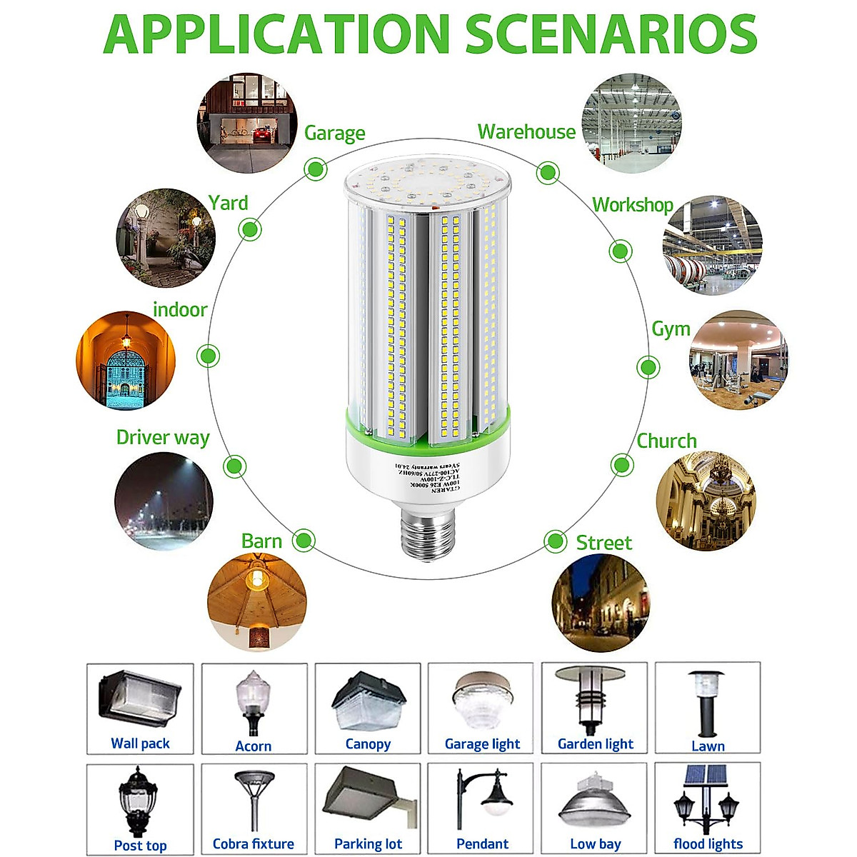 2-Pack 100W LED Corn Bulbs,5000K,AC110-277V,14000lm,E26/E39 Base,LED Replacement Metal Halide HID CFL for Commercial Industrial Lighting Warehouse High Bay Light Fixture Garage Workshop