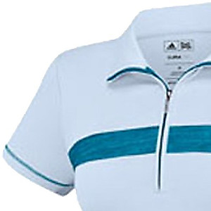 adidas Golf Women's Puremotion Textured Print Zip Polo, Dew/Teal/White, Large