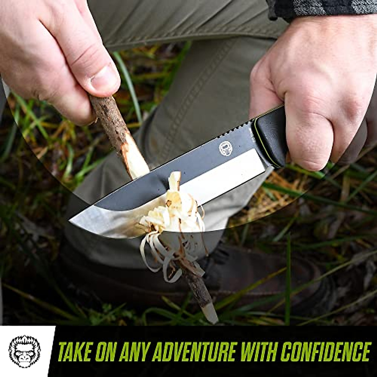 Survival Camping Knife | Fixed Blade Hunting Knife W Sheath | Gift Set For Him Knife with Fire Starter, G10 Scraper & Paracord | Bushcraft Outdoor Knife |Full Tang Tactical Survival Knife Kit (Black and Green G10 Liner)