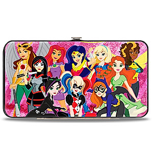 Buckle-Down Hinge Wallet - DC SUPERHERO GIRLS 10-Character Group Pose/Stars & Stripes Pinks