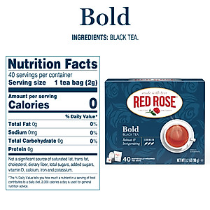 Red Rose Bold Black Tea Specially Blended Strong Black Tea with 40 Individually Wrapped Tea Bags Per Box (Pack of 6) Contains Caffeine Brew Hot/Cold Original Black Tea