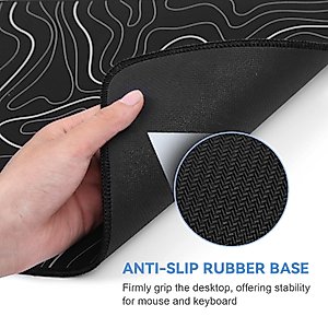 DIGSOM Mouse Pad Gaming Mousepad 31.5 x 11.8in Large Mouse Pad for Keyboard and Mouse with Anti-Slip Rubber Base, Keyboard Pad XL Mouse Mat for Home and Office（Black with White Topographic Line）