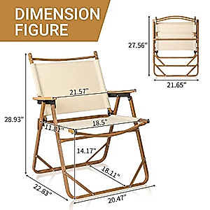 Outvita Portable Folding Camping Chair, Ultralight Low Beach Chair, Durable Aluminum Frame Armchairs for Hiking Concert Fishing Picnic, Supports 220Lbs (Beige Large)