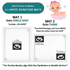 Baby Shower Guest Book Frame (With 2 Mats For Single Baby OR Twins) Large Sonogram Picture Frame To Sign – Unique Guest Book Alternative For Girls & Boys (CLASSIC WHITE)