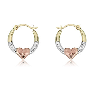 AVORA 10K Gold Three-Tone Heart Creole Hoop Earrings